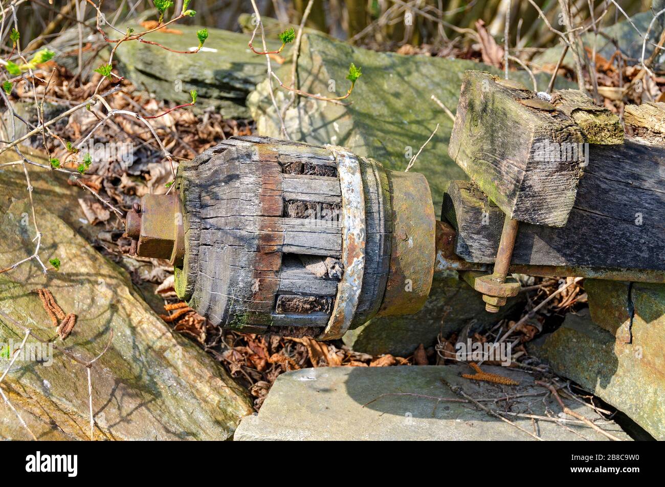 remains of an old nave of a former wooden wheel Stock Photo - Alamy