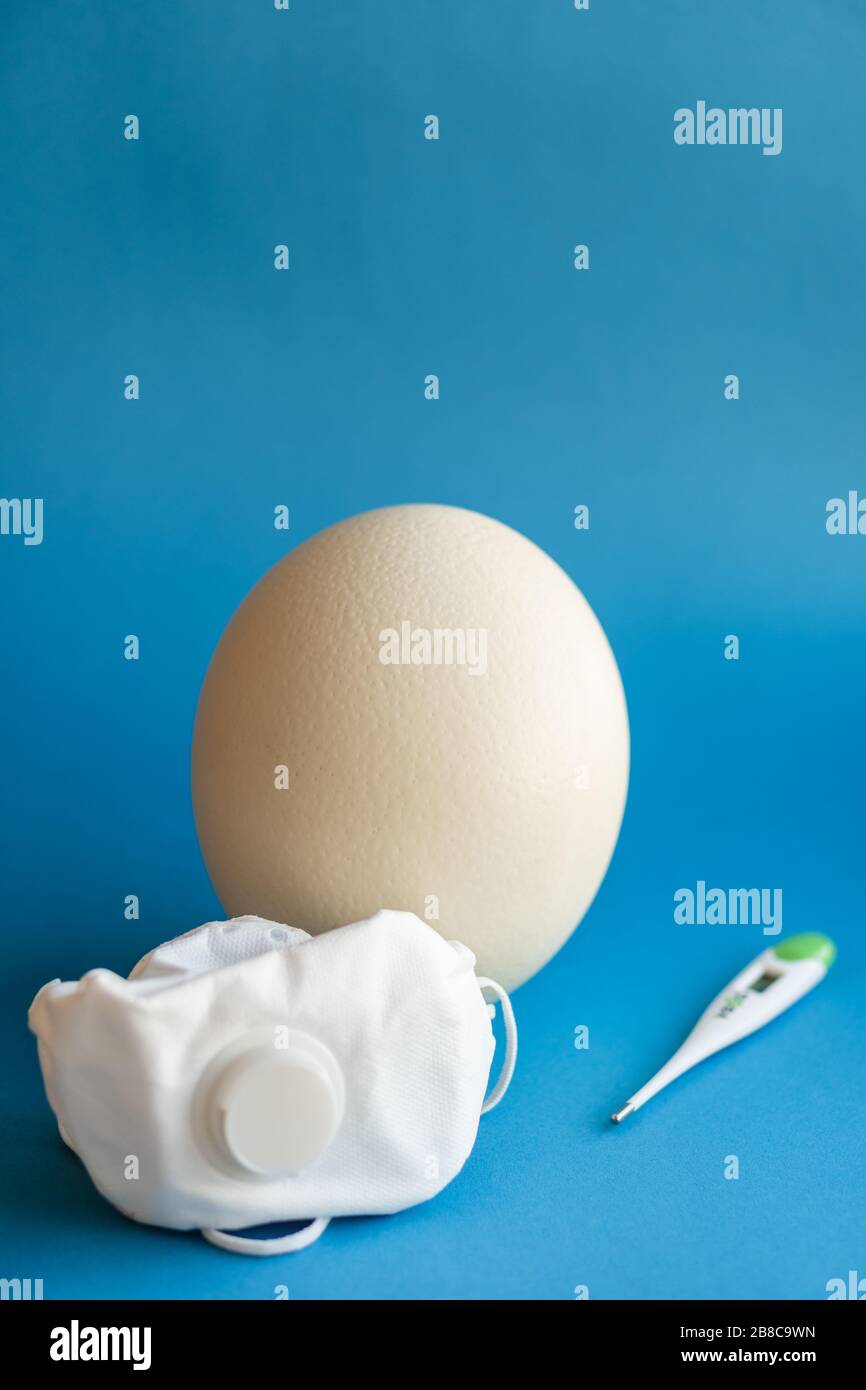 Large white easter ostrich egg in a respirator and a thermometer. Egg ...