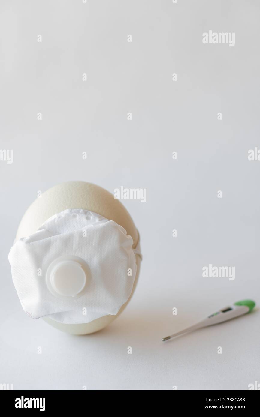 Large white easter ostrich egg in a respirator and a thermometer. Egg ...