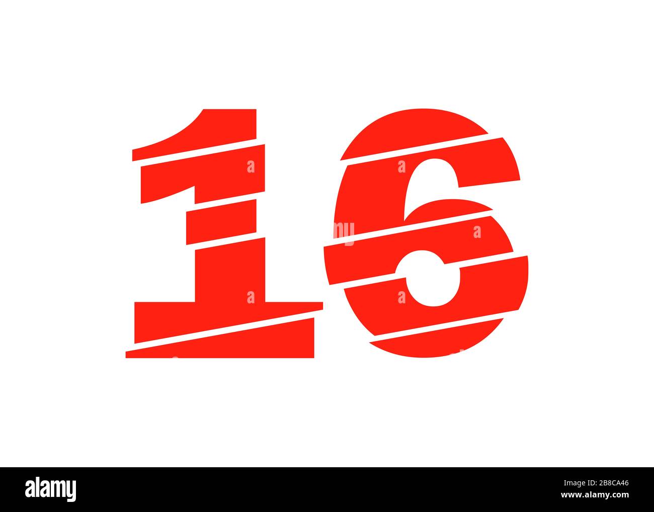 Modern Red 16 Number Design Vector Illustration. Numeral Vector Trendy ...