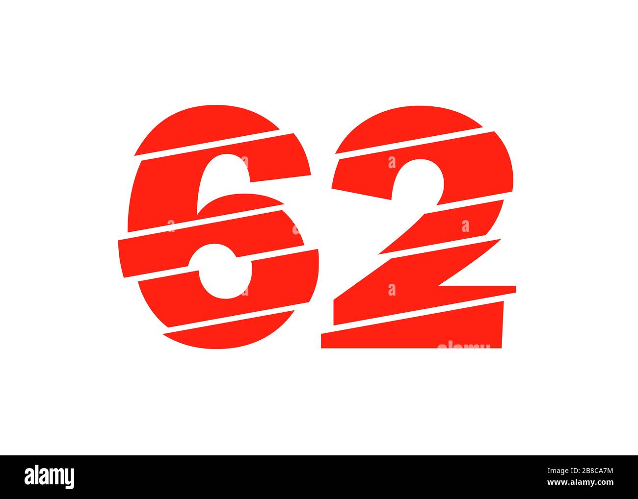 Modern Red 62 Number Design Vector Illustration. Numeral Vector Trendy ...