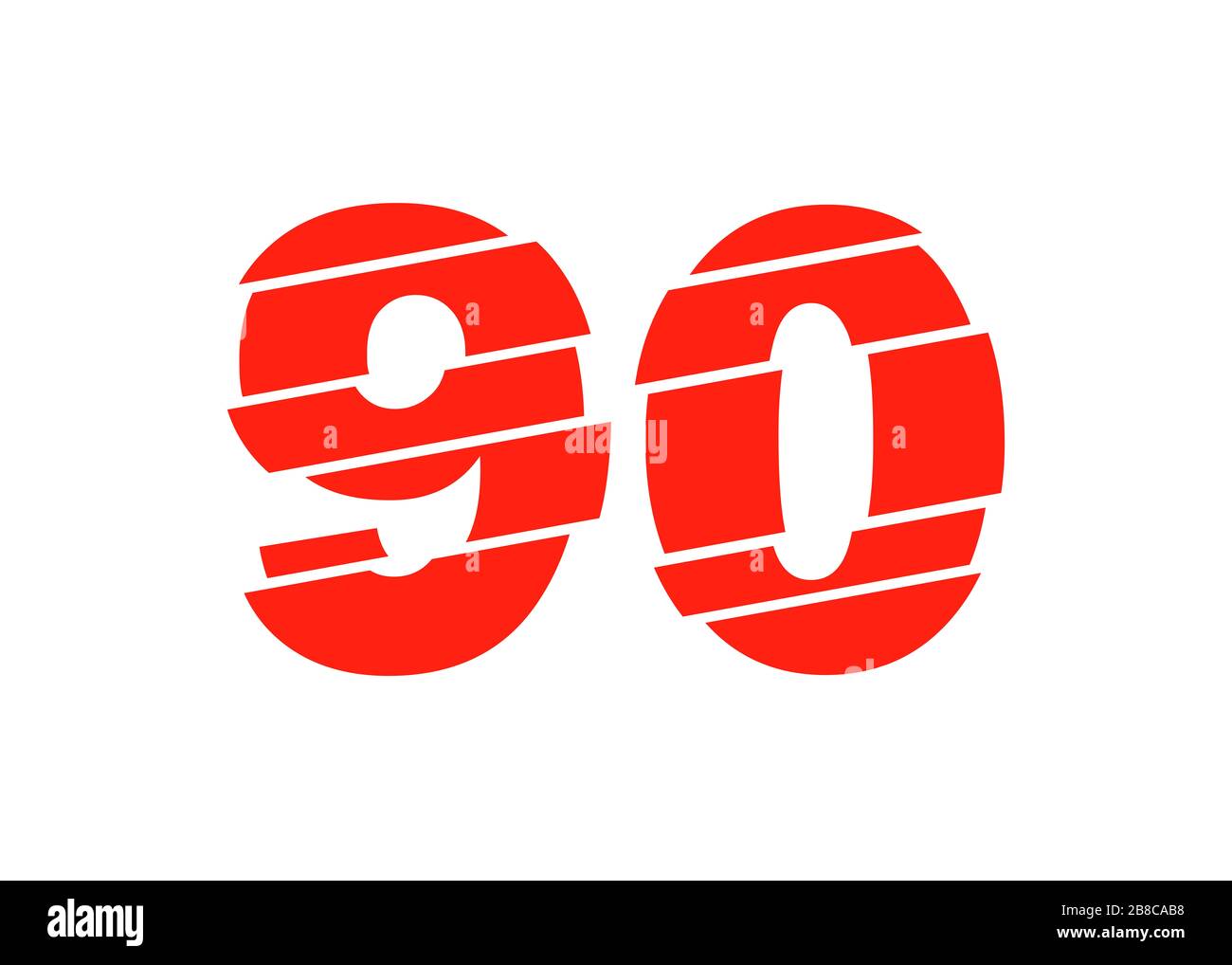 Modern Red 90 Number Design Vector Illustration. Numeral Vector Trendy ...