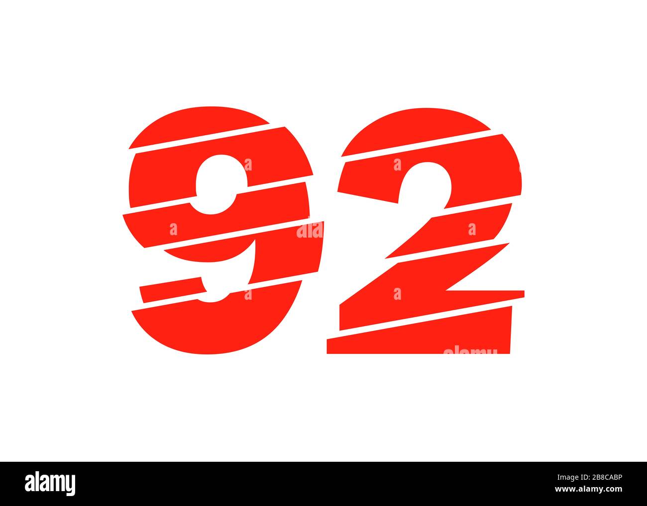Modern Red 92 Number Design Vector Illustration. Numeral Vector Trendy ...