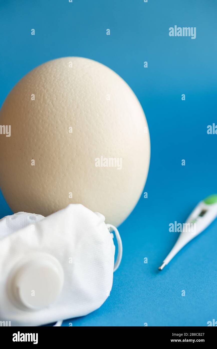 Large white easter ostrich egg in a respirator and a thermometer. Egg ...