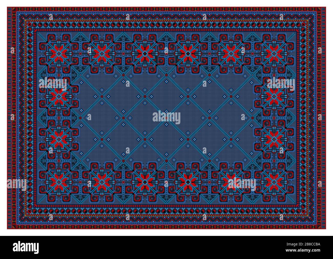 Pattern for old oriental carpet in blue and red colors with ...