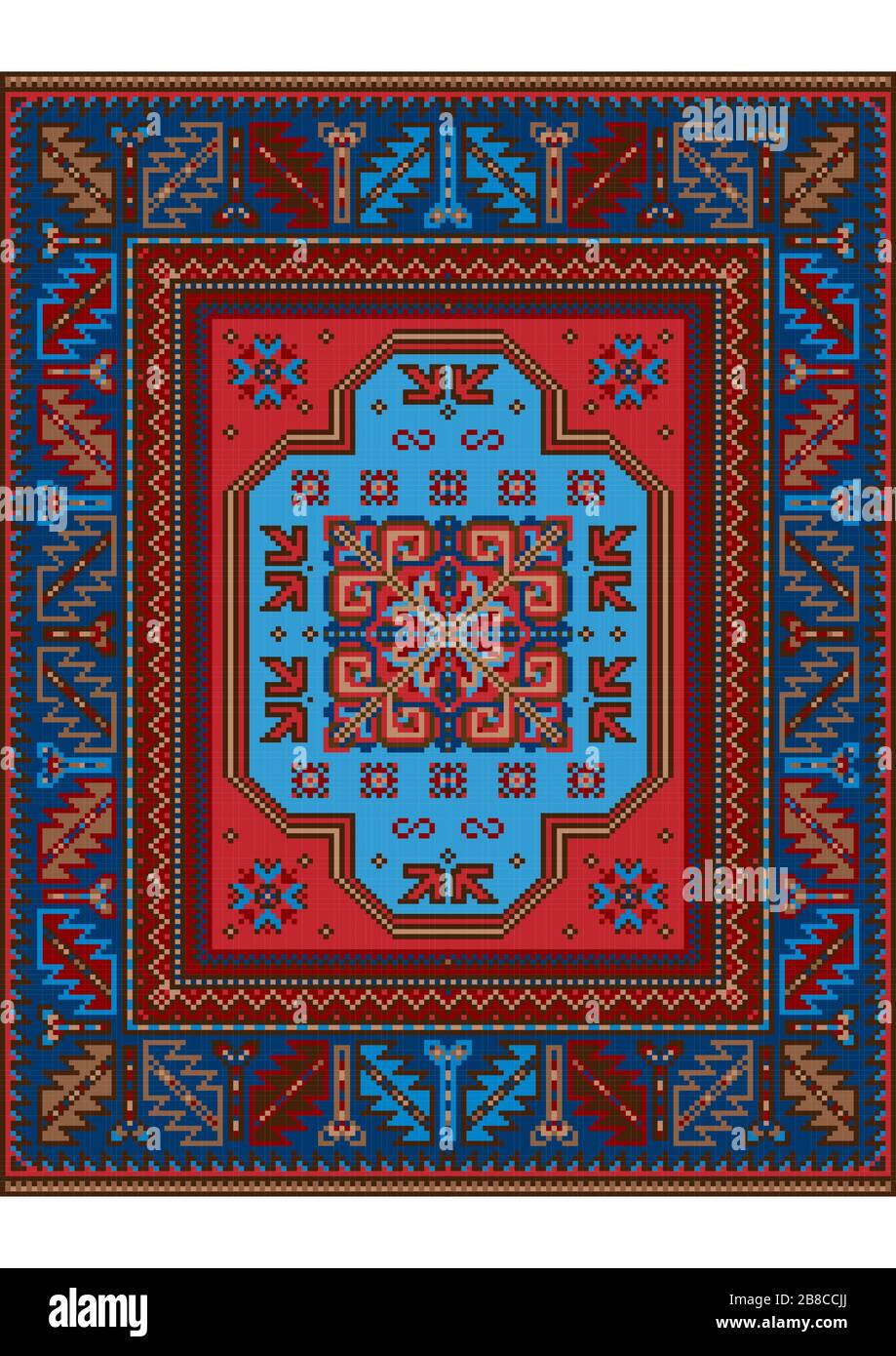 Variegated pattern of a luxury old oriental carpet with blue,brown and ...