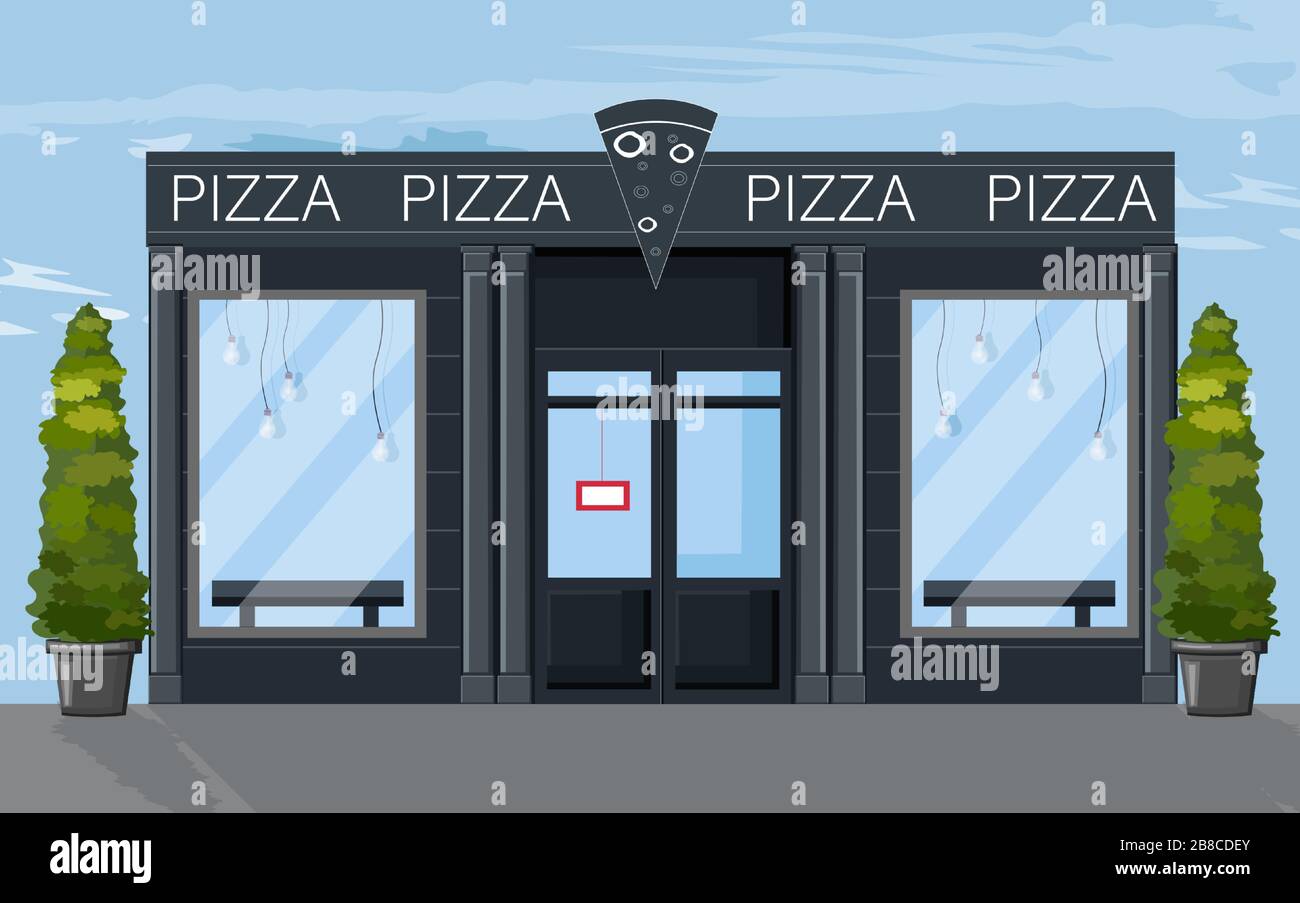 Pizza restaurant facade Vector flat style. Modern cafe icon Stock ...