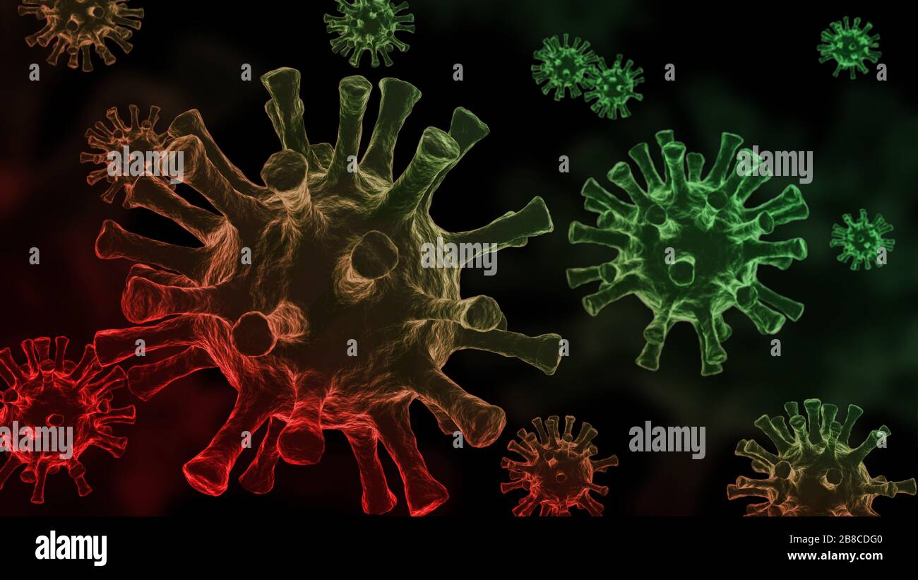 Coronavirus COVID-19 under the microscope. 3d illustration rendering ...