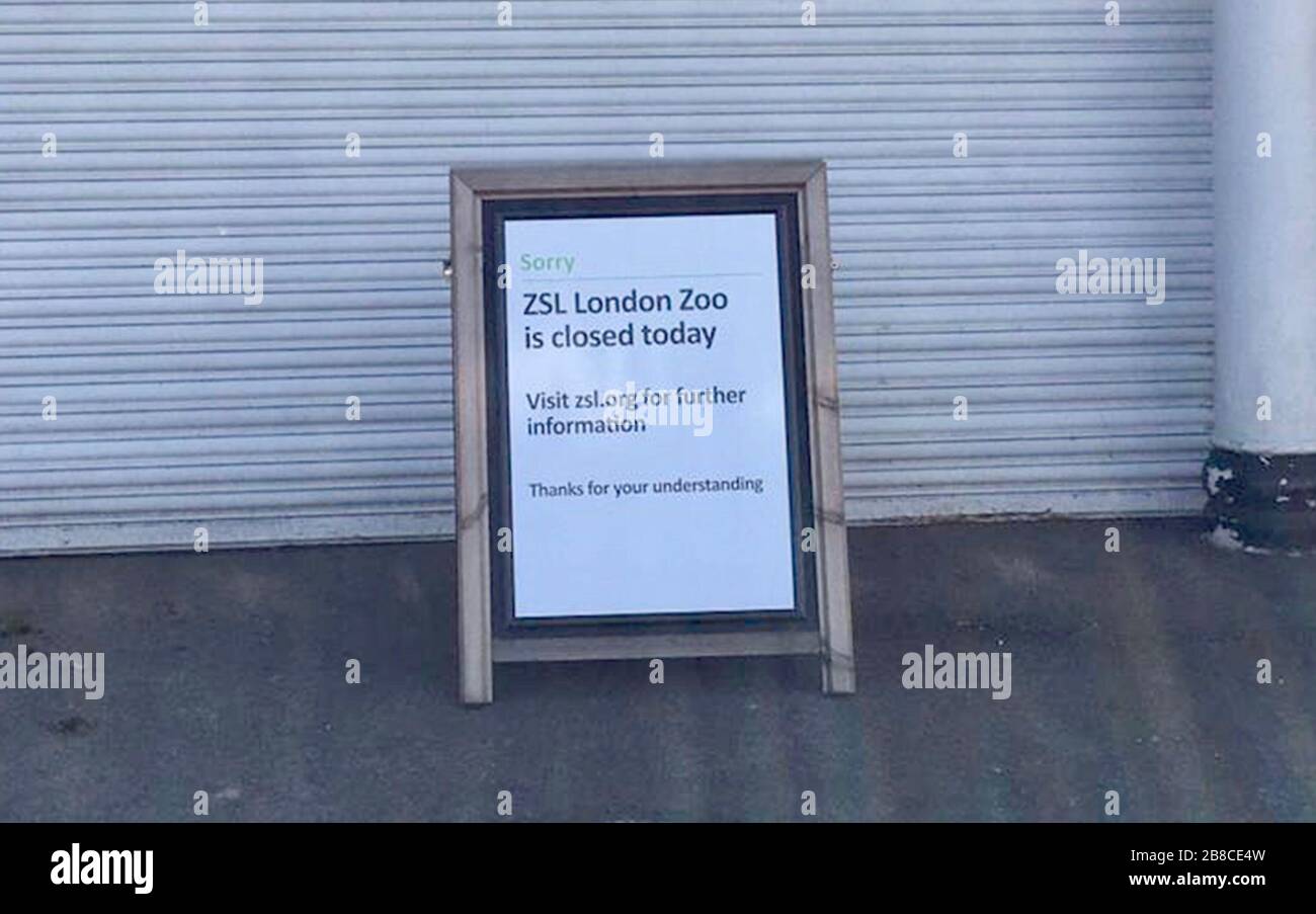 A closed until further notice sign at ZSL London Zoo, in Regent's Park ...