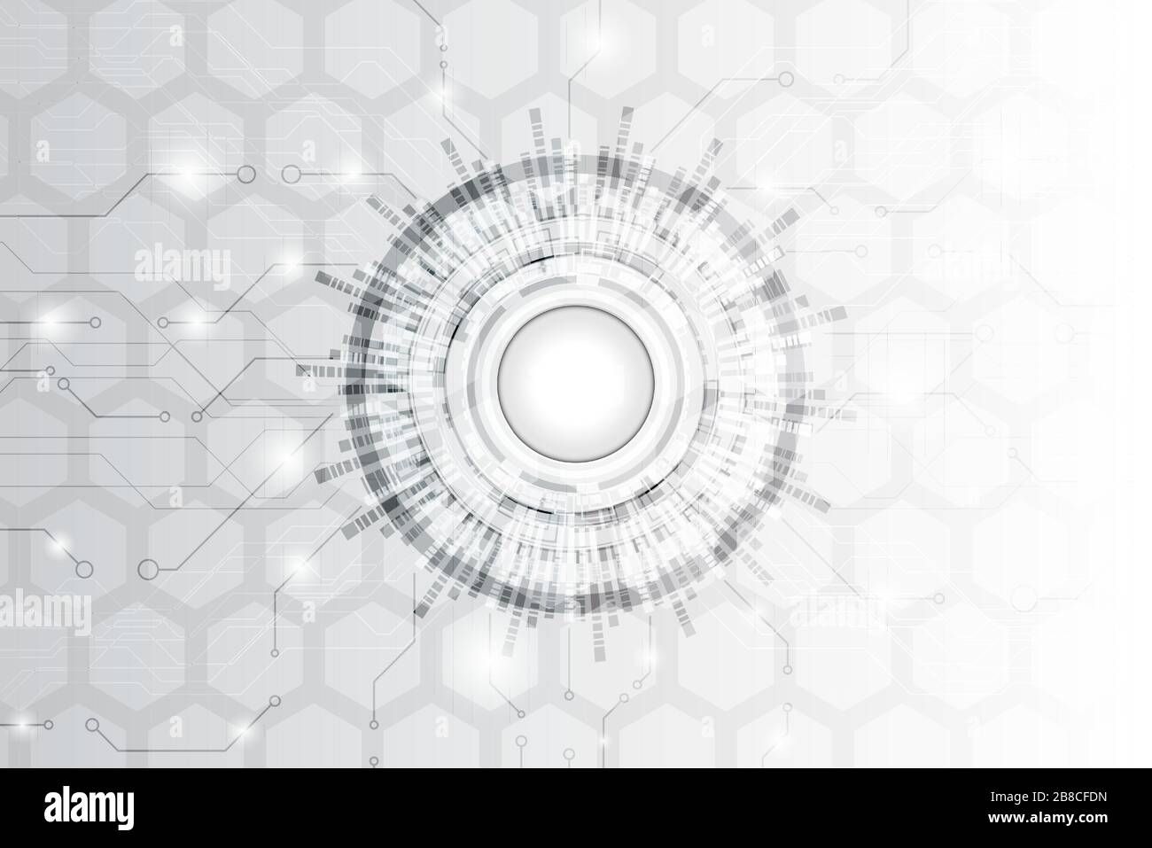 Abstract black and white technology background with circuit and hexagon ...
