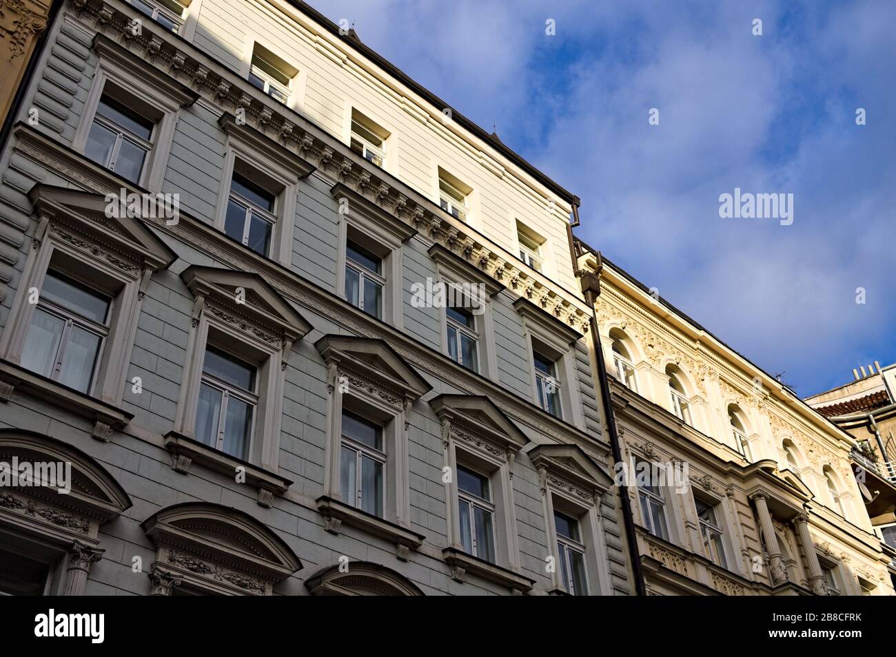 Traditional bohemian buildings in the streets of Prague (Praha, Czech ...