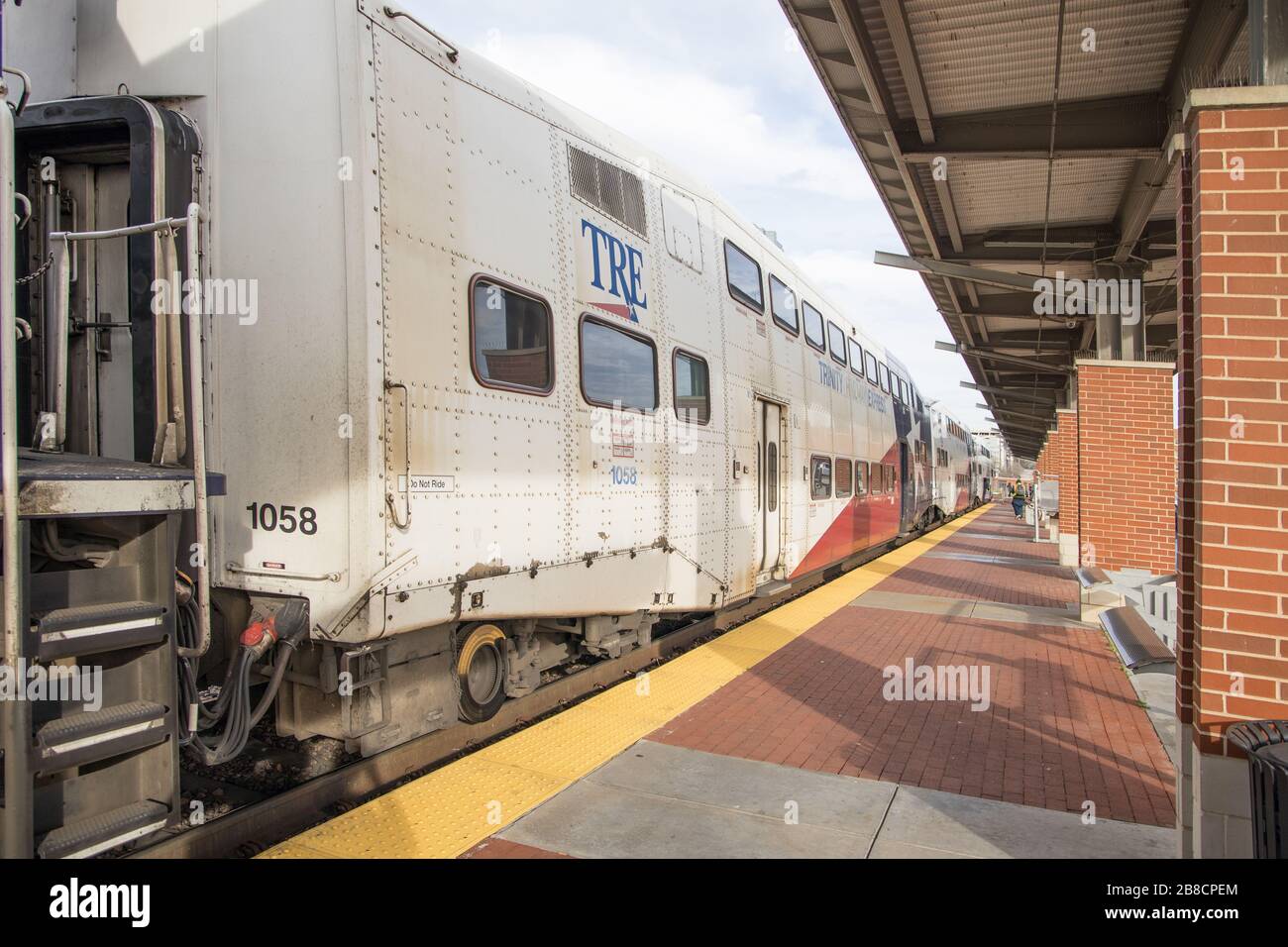 a two level TRE train at the central railway station at fort worth ...