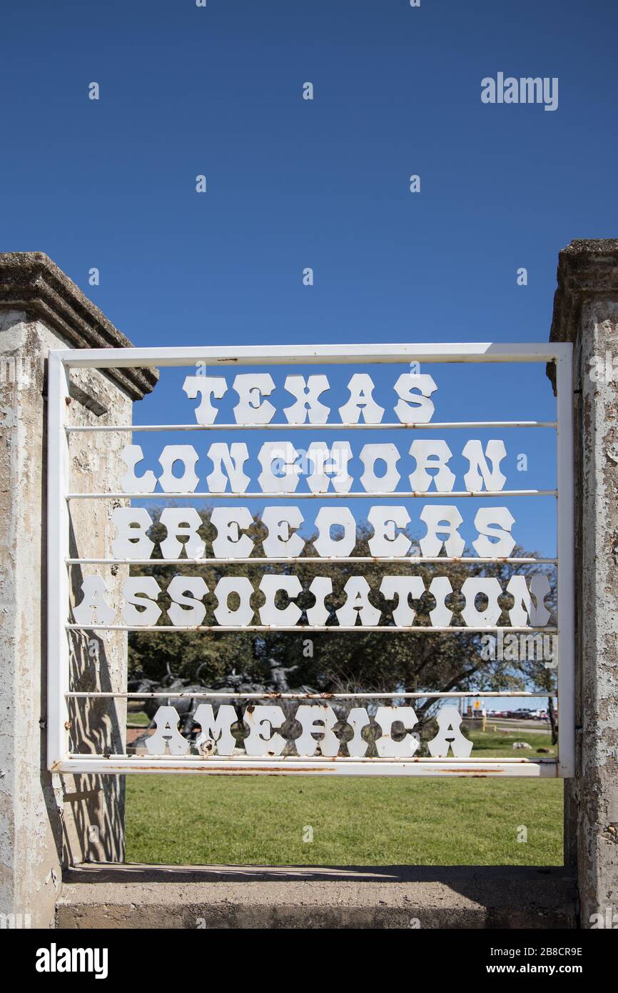 texas longhorn cattle breeder association sign at the stockyards in ...