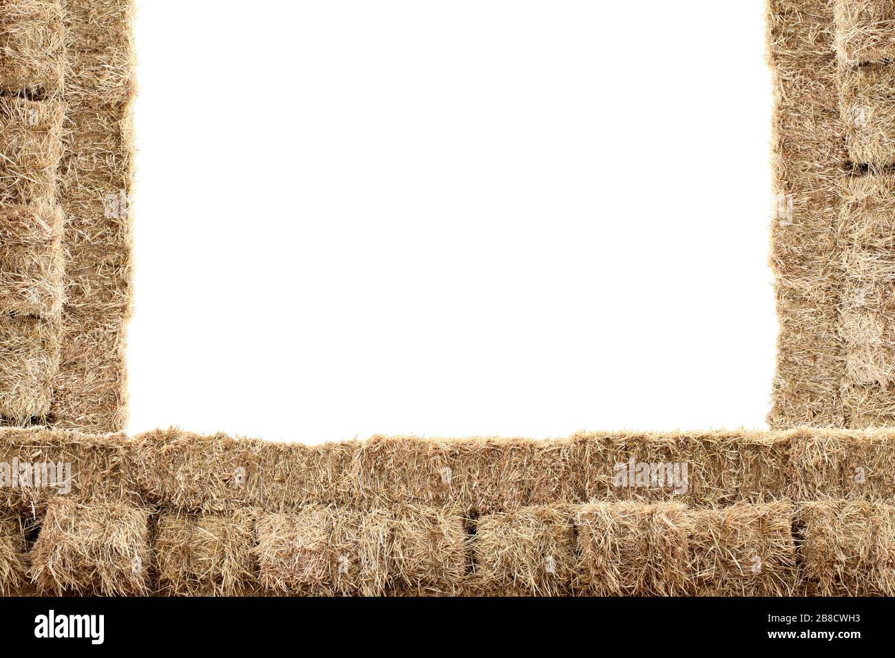 straw, straw block cube wall, row pile straw dry, hay isolated white ...