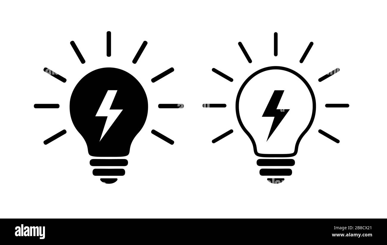Two Light Bulb Flat Icons, Black And Linear. Lighting Electric Lamp With Lightning Inside And ...