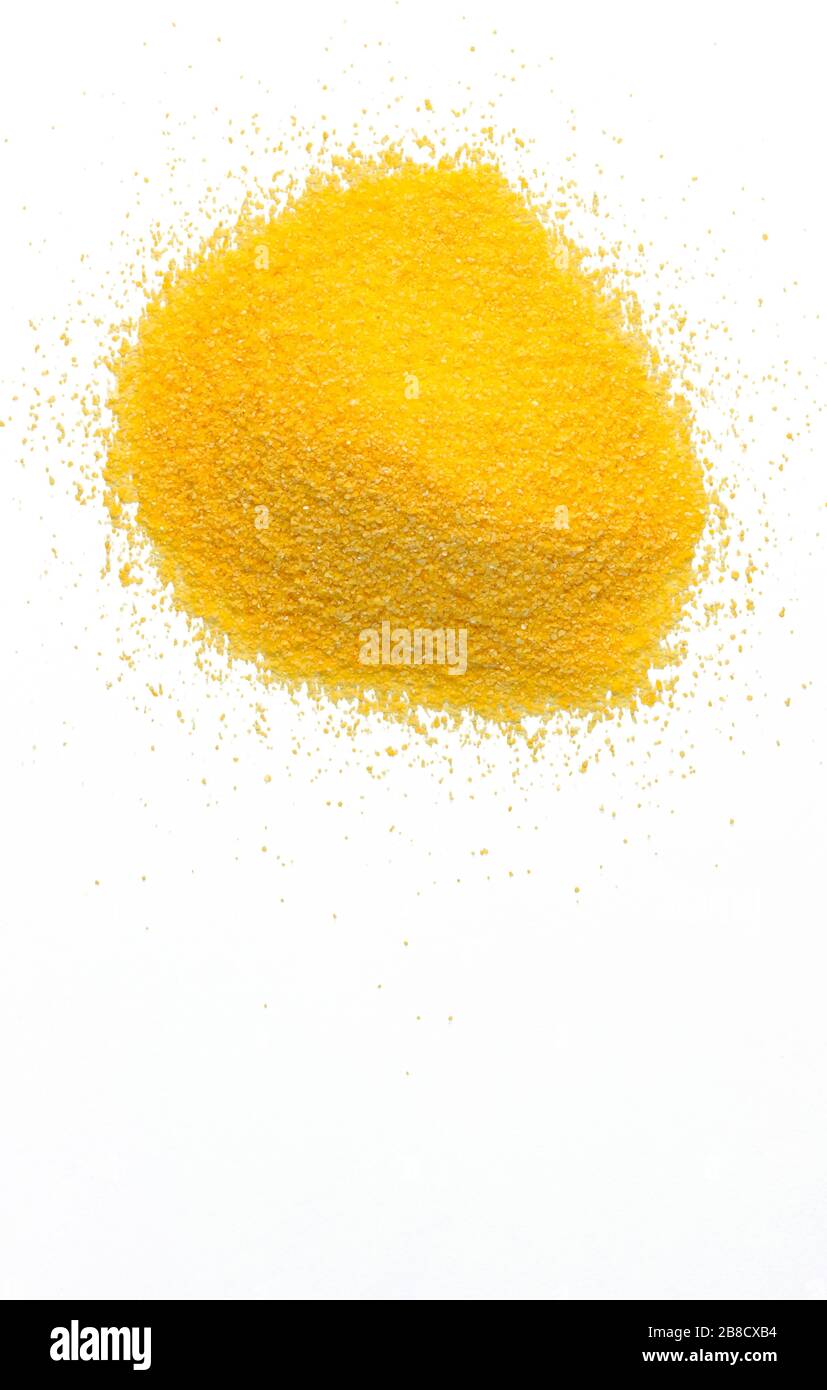 Maize flour isolated on white background. Top view Stock Photo - Alamy
