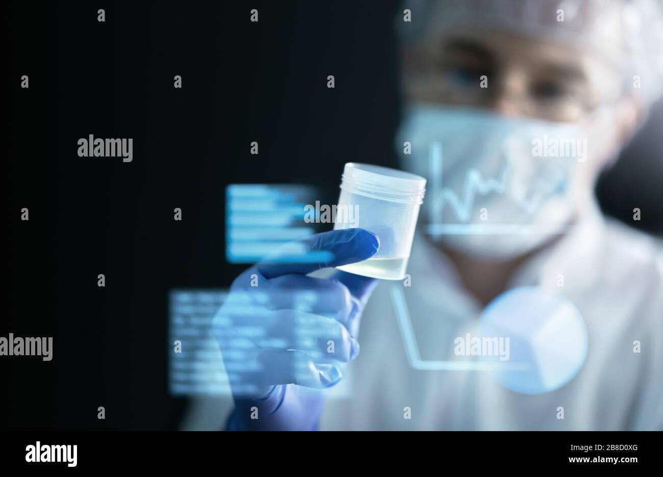 Scientist in laboratory doing medical research with future health care ...