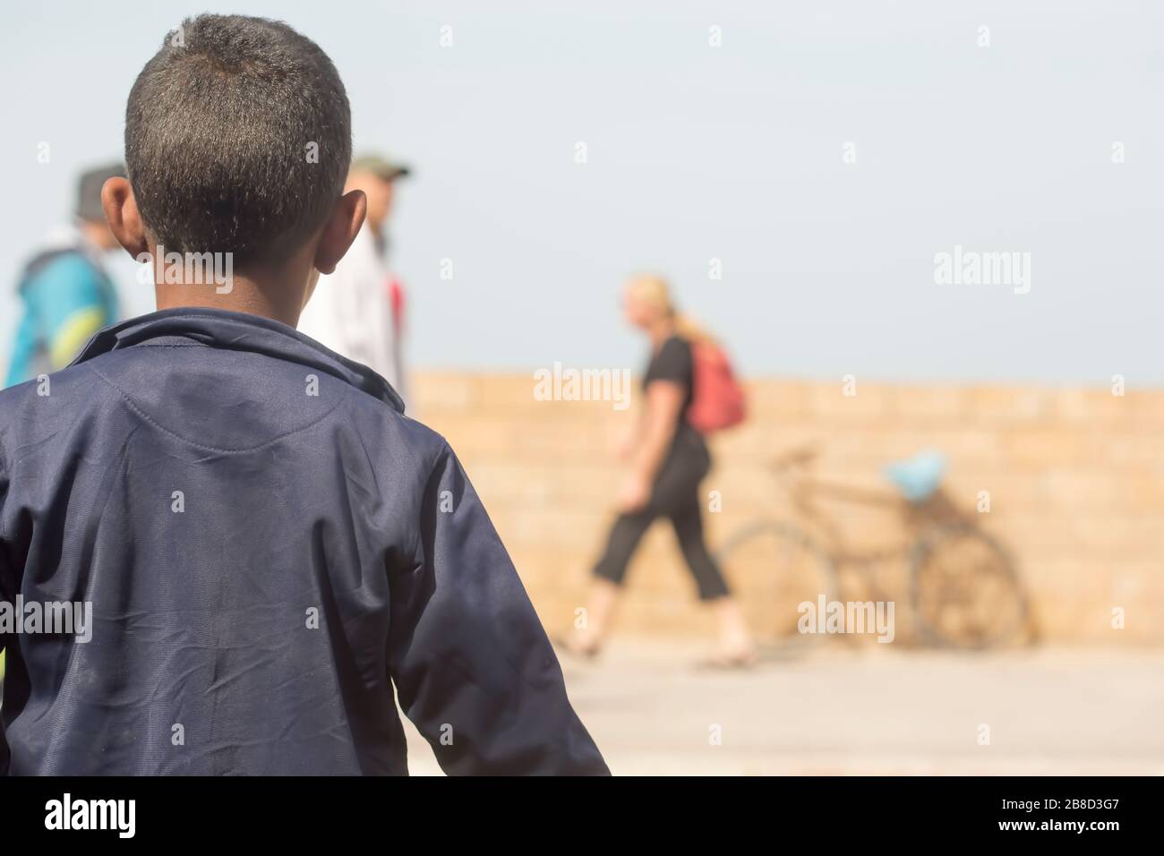 Essaouira village, Morocco - February, 21, 2019: Moroccan kid smiling ...