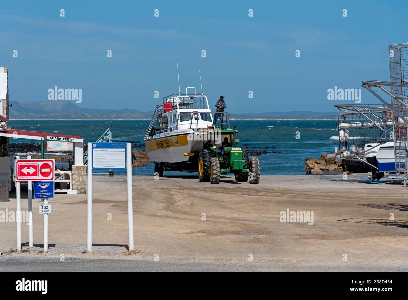 Kleinbaai, Western Cape, South Africa. Dec 2019. shark dive boats on ...