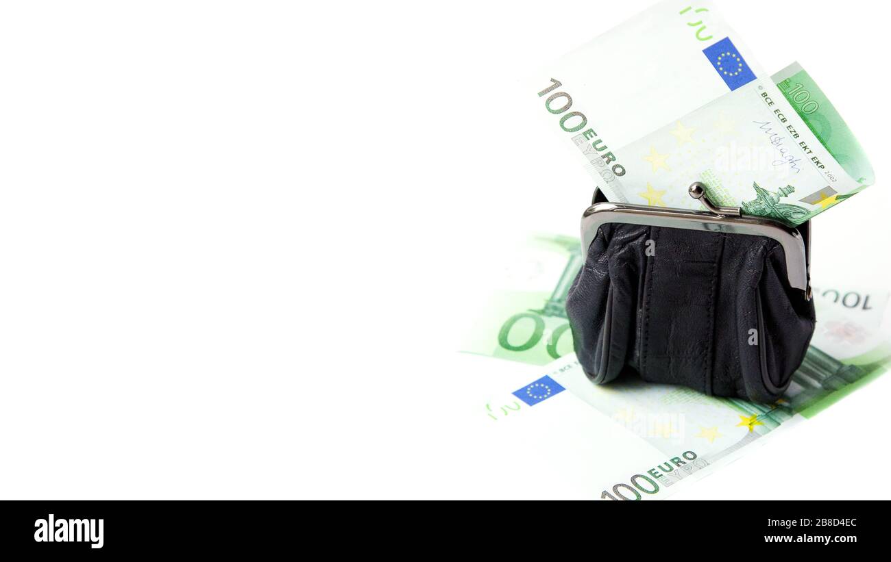 Black purse with euro on white. Copy space Stock Photo - Alamy