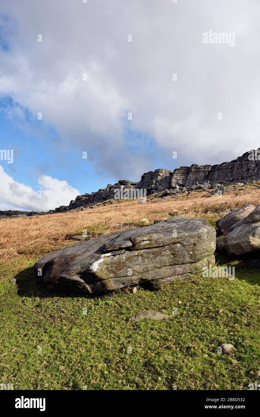 Stanage Edge, gritstone escarpment,Hathersage,Peak district national ...