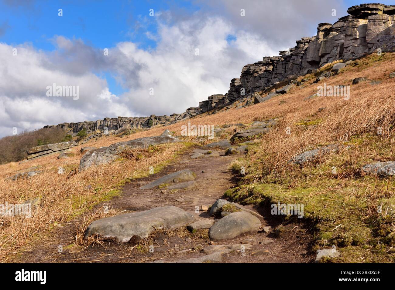 Stanage Edge, gritstone escarpment,Hathersage,Peak district national ...