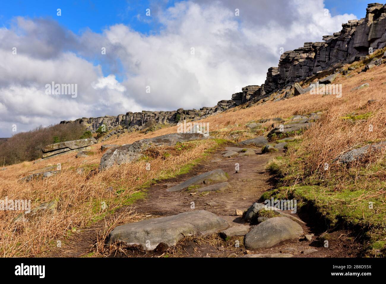 Stanage Edge, gritstone escarpment,Hathersage,Peak district national ...