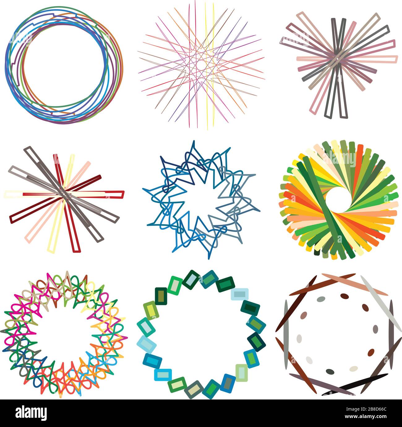 Colored circular and radial abstract mandalas, motifs, decoration ...