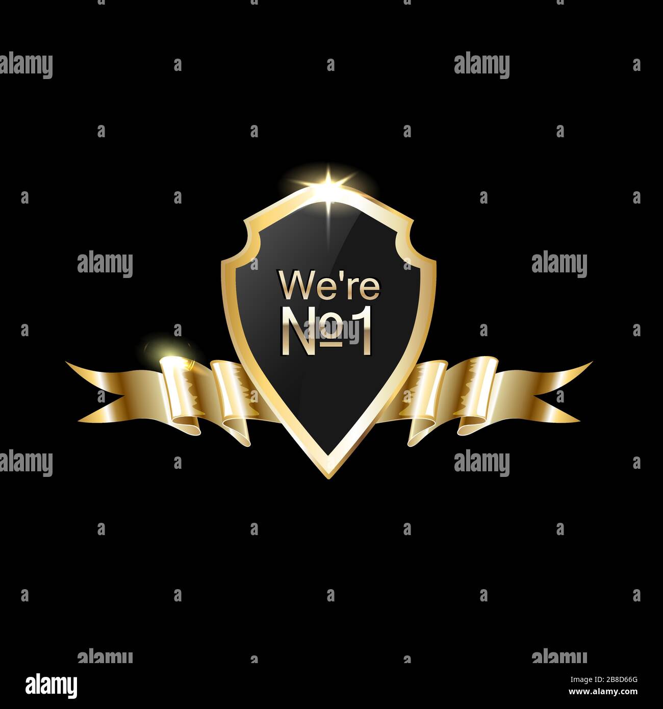 design of the gold label number one, on a shield with a gold ribbon ...