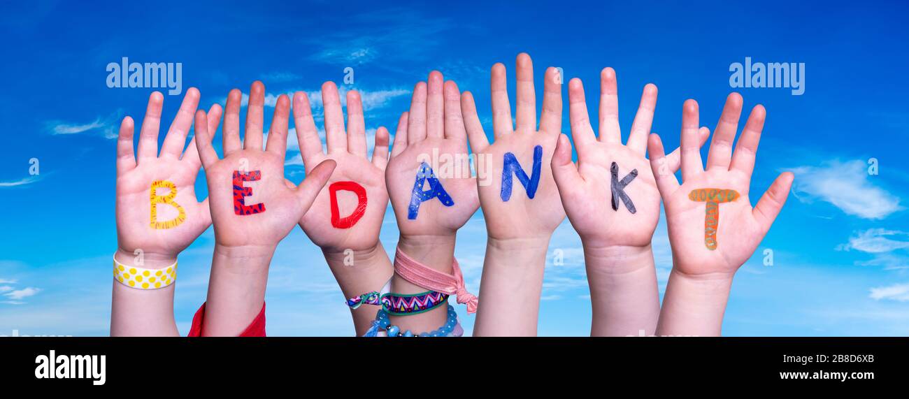 Children Hands Building Word Bedankt Means Thank You, Blue Sky Stock ...