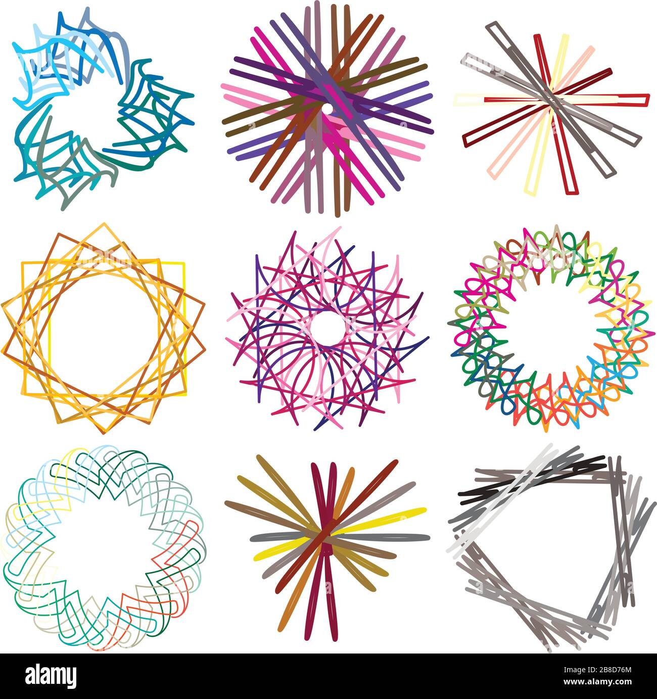 Colored circular and radial abstract mandalas, motifs, decoration ...
