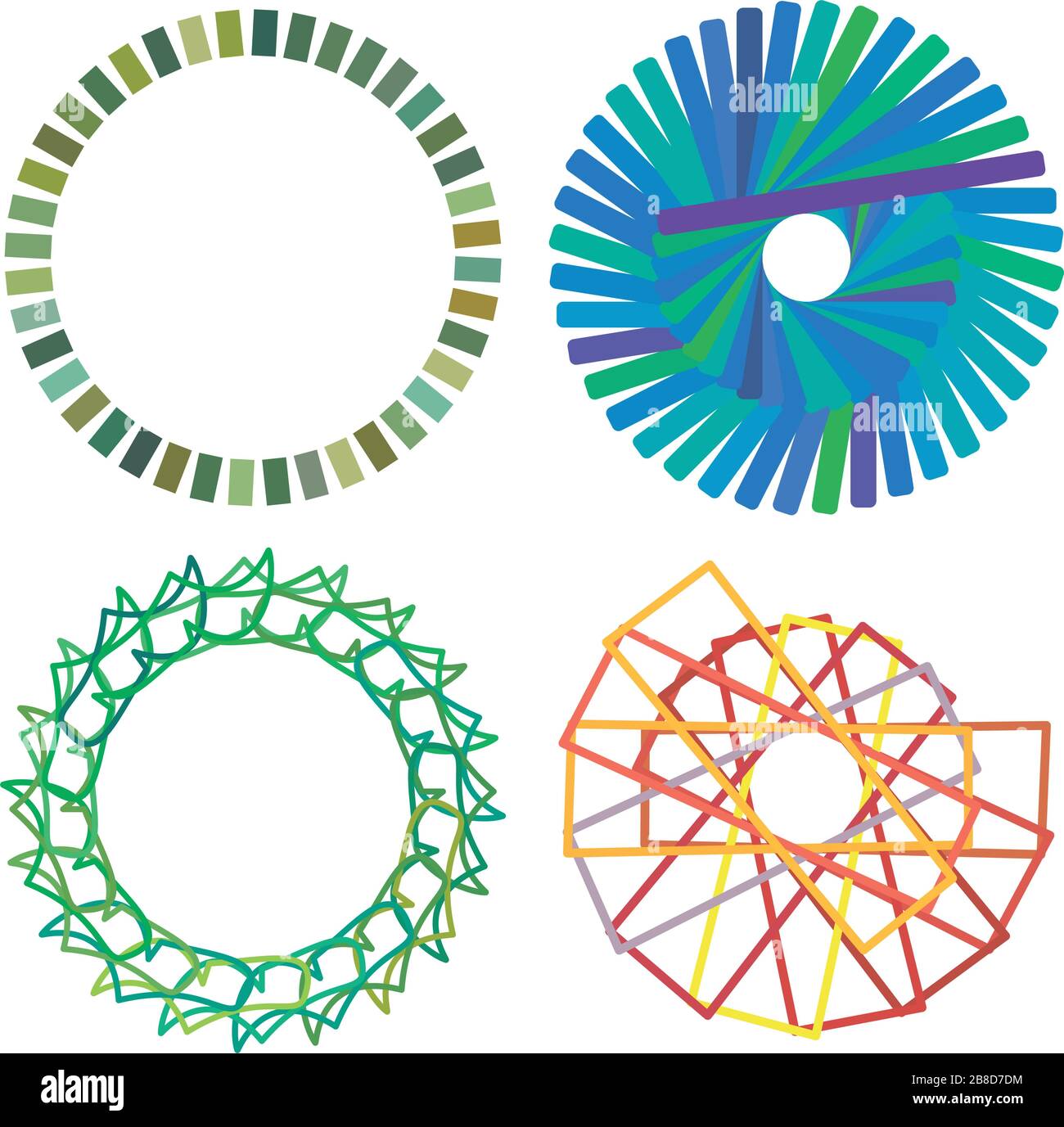 Colored circular and radial abstract mandalas, motifs, decoration design elements. Generative ...