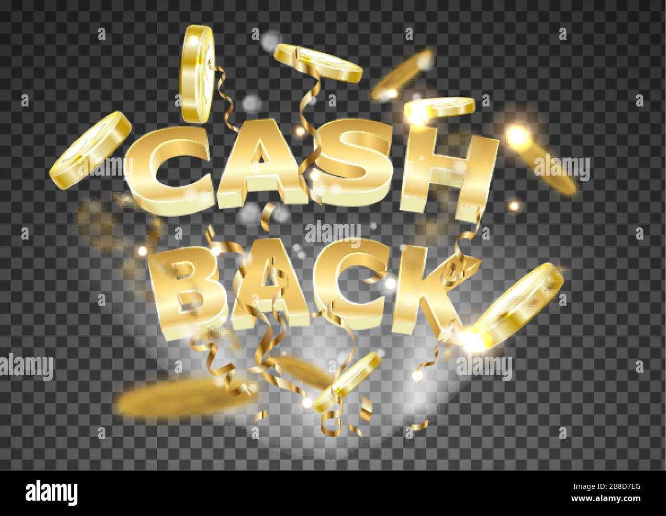 The gold word cash back, on a explosion coins background Stock Vector ...