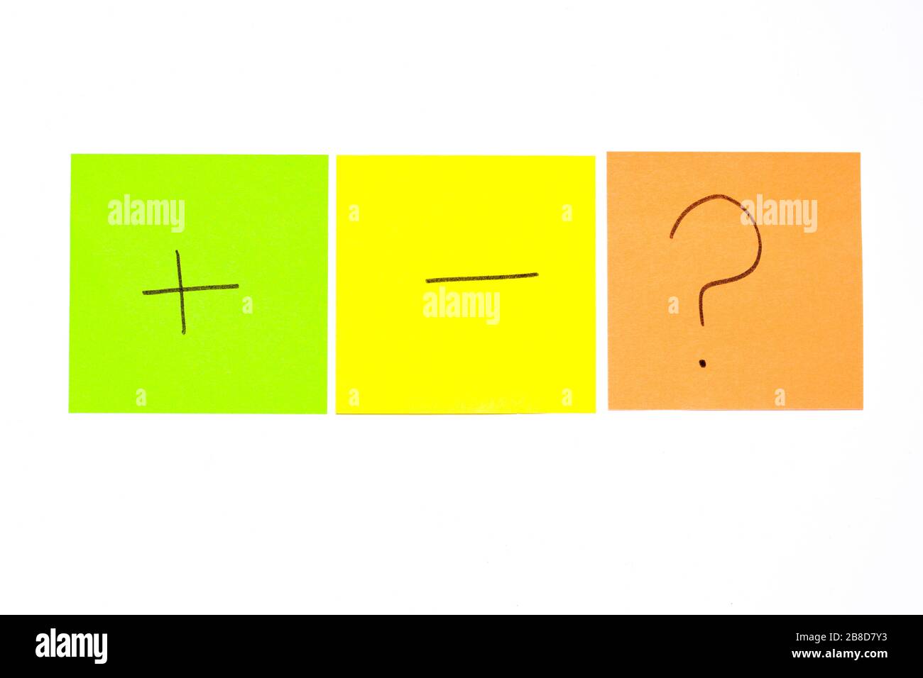 Three post its on white background with a different symbols on it Stock ...
