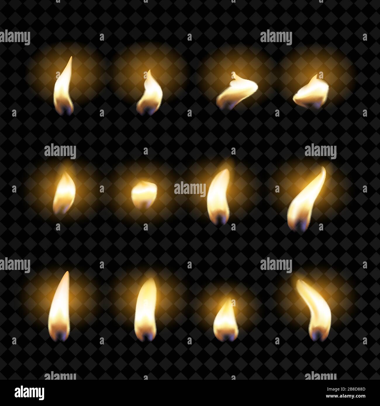 Set of fire flames. Realistic candle flame isolated on a transparent ...