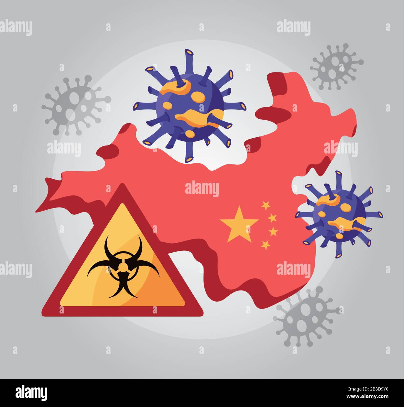 covid 19 particles and china map with biohazard signal Stock Vector ...