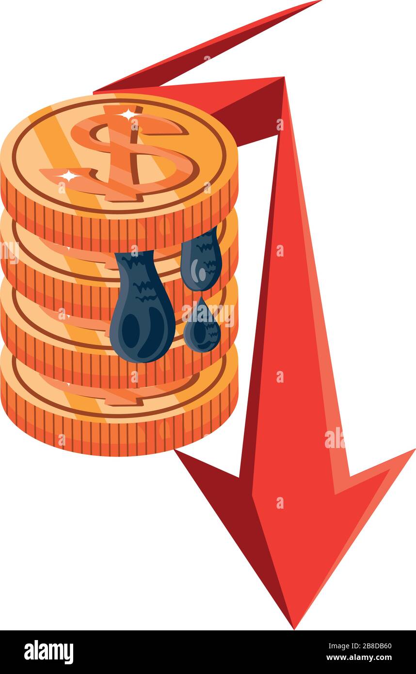 crude oil price decrease, oil prices dropping vector illustration ...