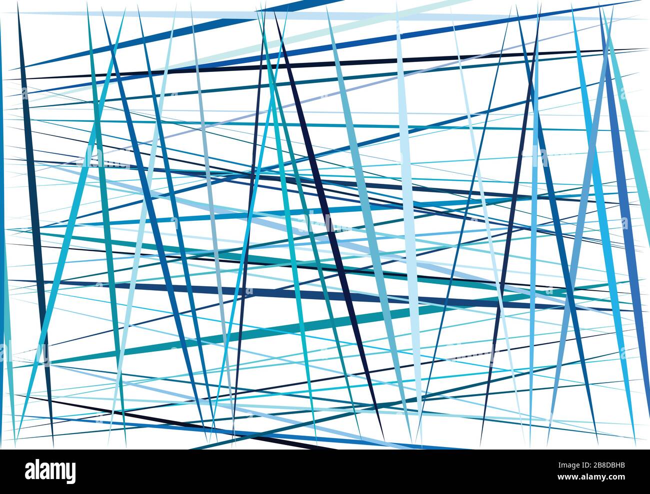 Colorful blue Abstract geometric art with random, chaotic lines. Straight crossing, intersecting ...