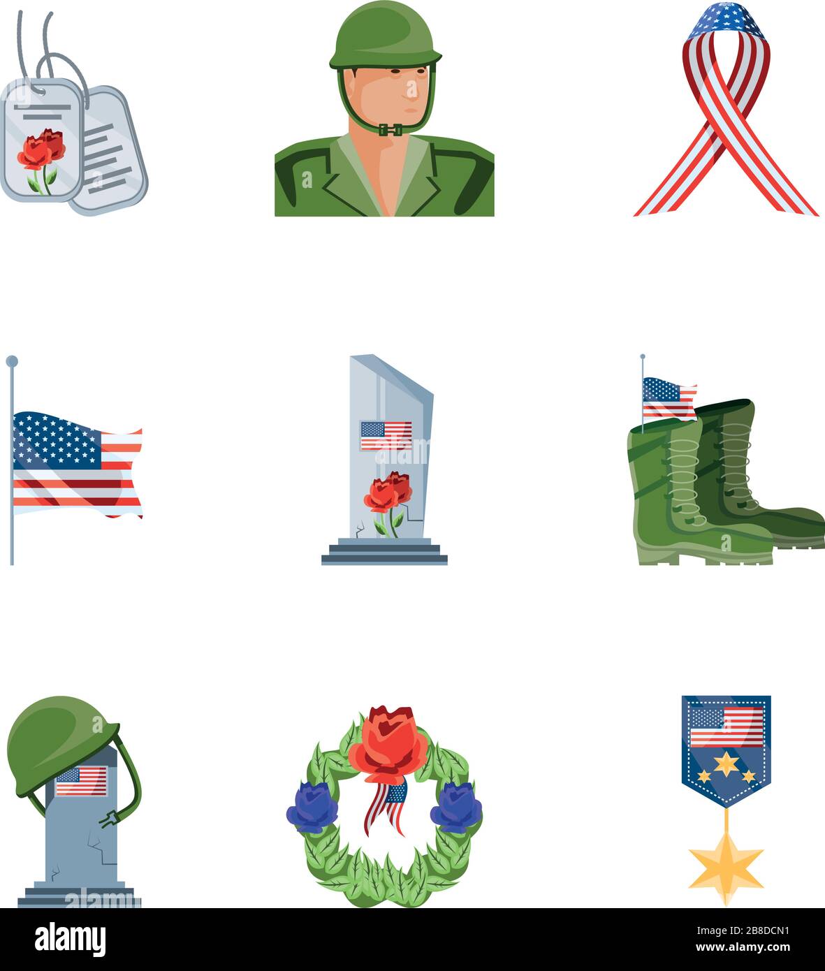 set of icons memorial day on white background vector illustration ...