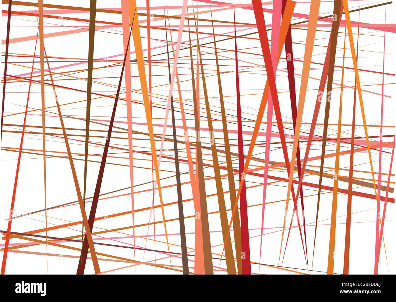 Colorful orange, red Abstract geometric art with random, chaotic lines. Straight crossing ...