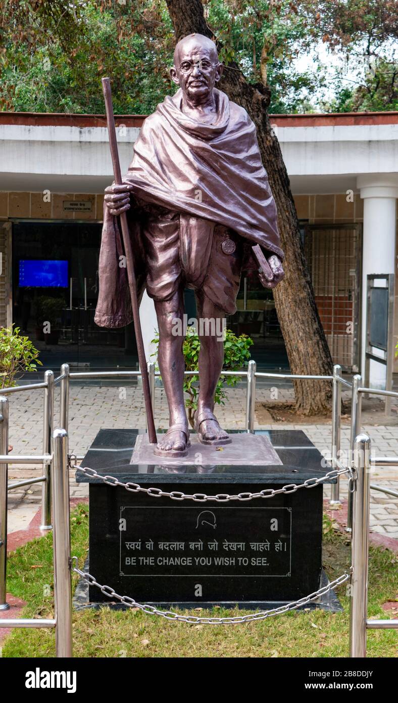 India, Delhi, New Delhi - 9 January 2020 - Statue of Mahatma Ghandi ...