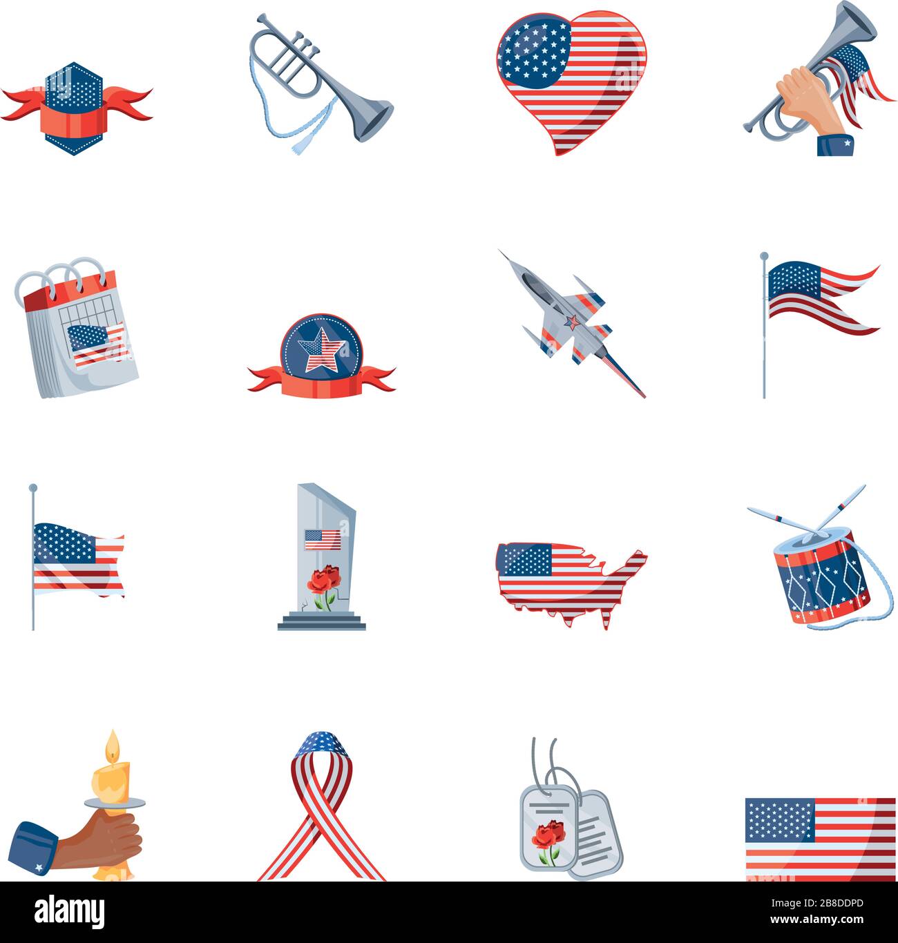 set of icons memorial day on white background vector illustration ...