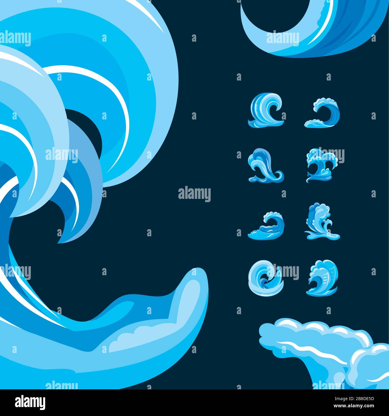 set of ocean waves with curling vector illustration design Stock Vector ...