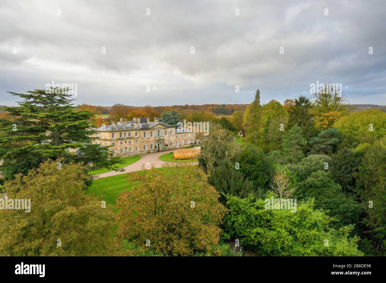 Aerial photograph taken by a drone of Bowcliffe Hall stately home and ...