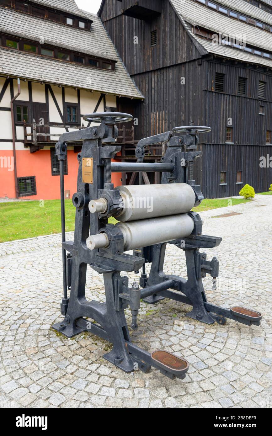 Calender, Baroque paper mill, Duszniki-Zdroj, Lower Silesia, Poland ...