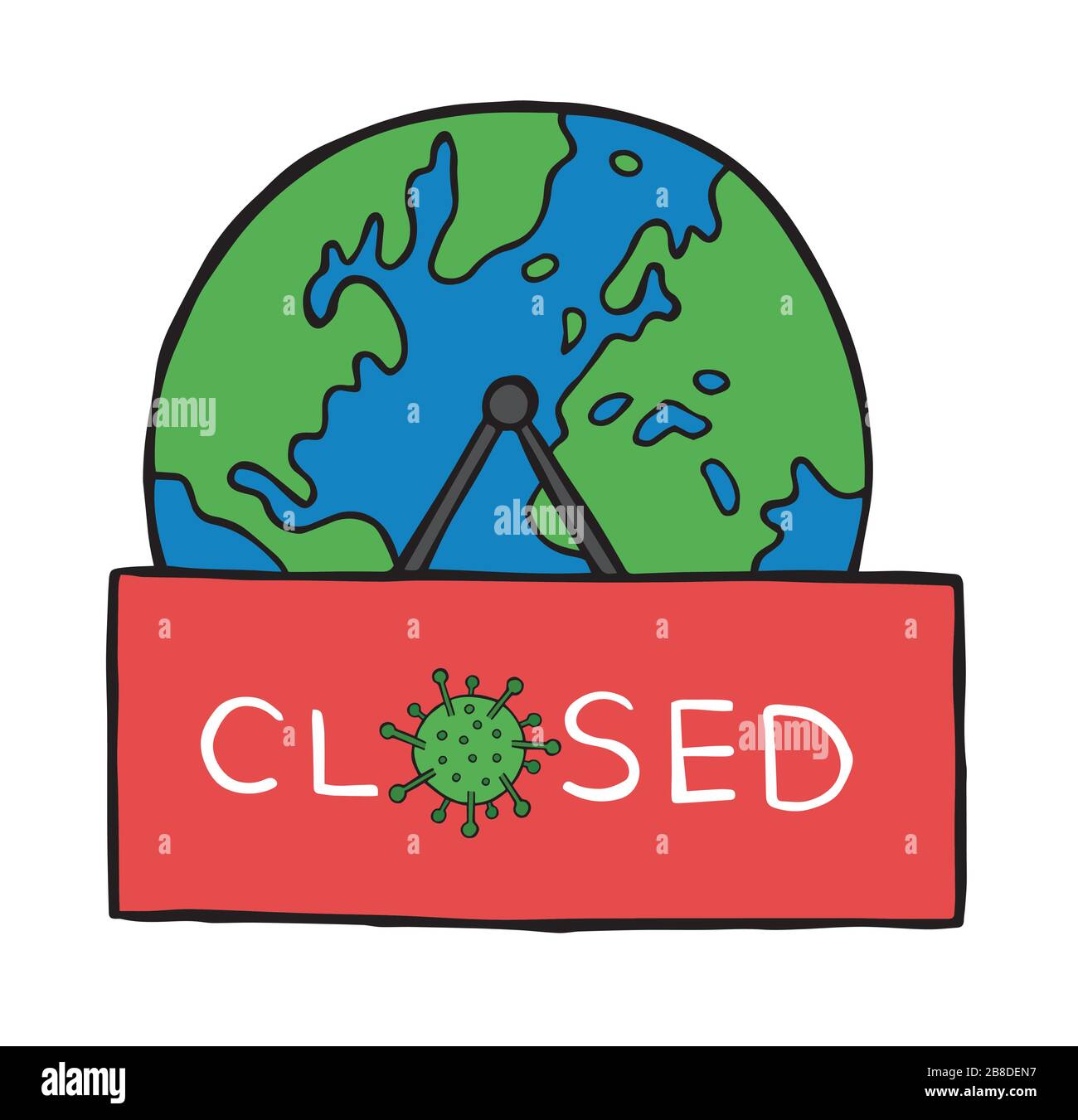 Hand drawn vector illustration of Wuhan corona virus, covid-19. World ...