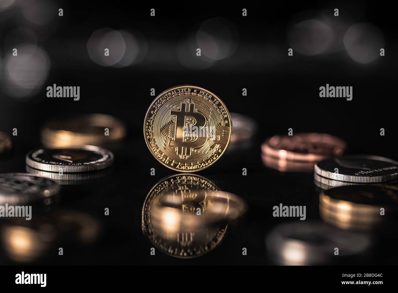 Coin stack falling dark background hi-res stock photography and images ...