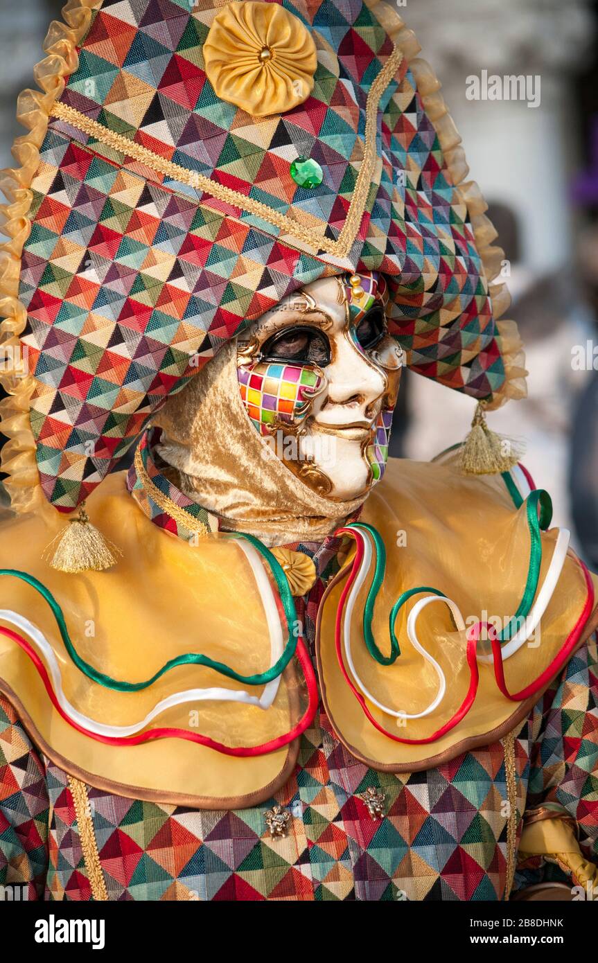 Colorful carnival masks at a traditional festival in Venice, Italy ...