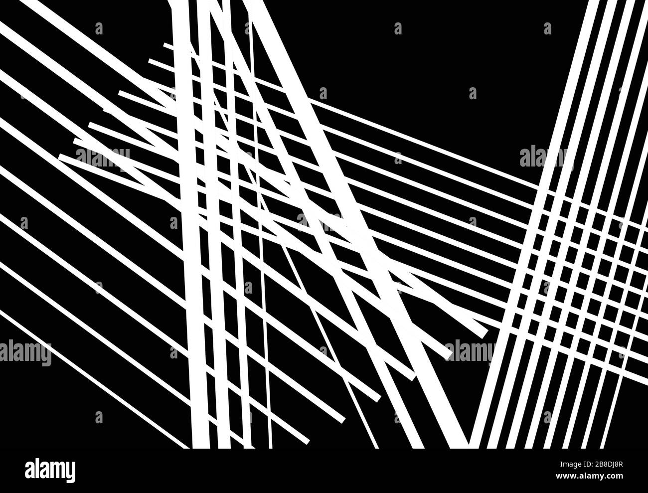 Abstract geometric art with random, chaotic lines. Straight crossing, intersecting lines texture ...