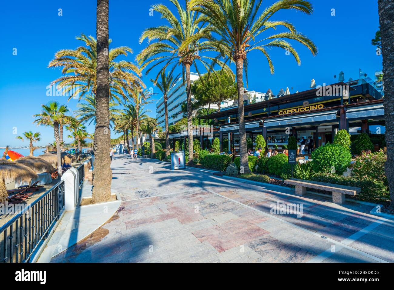 Paseo Maritimo seaside promenade, Marbella, Andalucia, Spain, Europe ...